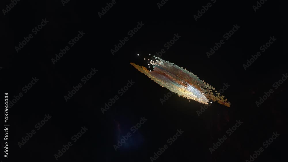 Abstract many glow dust particles moving and transform into spiral ...