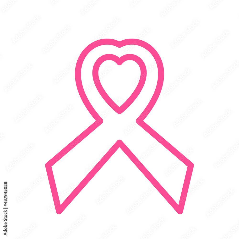 Heart shaped cancer ribbon outline icon. Clipart image isolated on ...