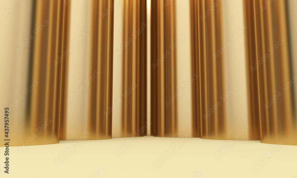 Room with large golden columns. Backdrop design for product promotion ...