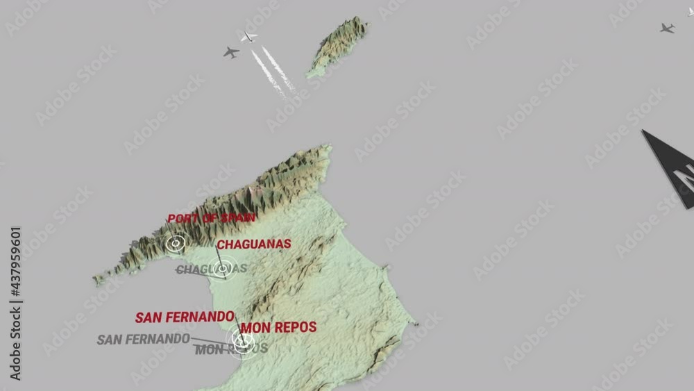 Seamless looping animation of the 3d terrain map of Trinidad and Tobago ...