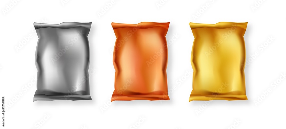 Yellow gold pack template. Plastic bag for packing things and groceries ...