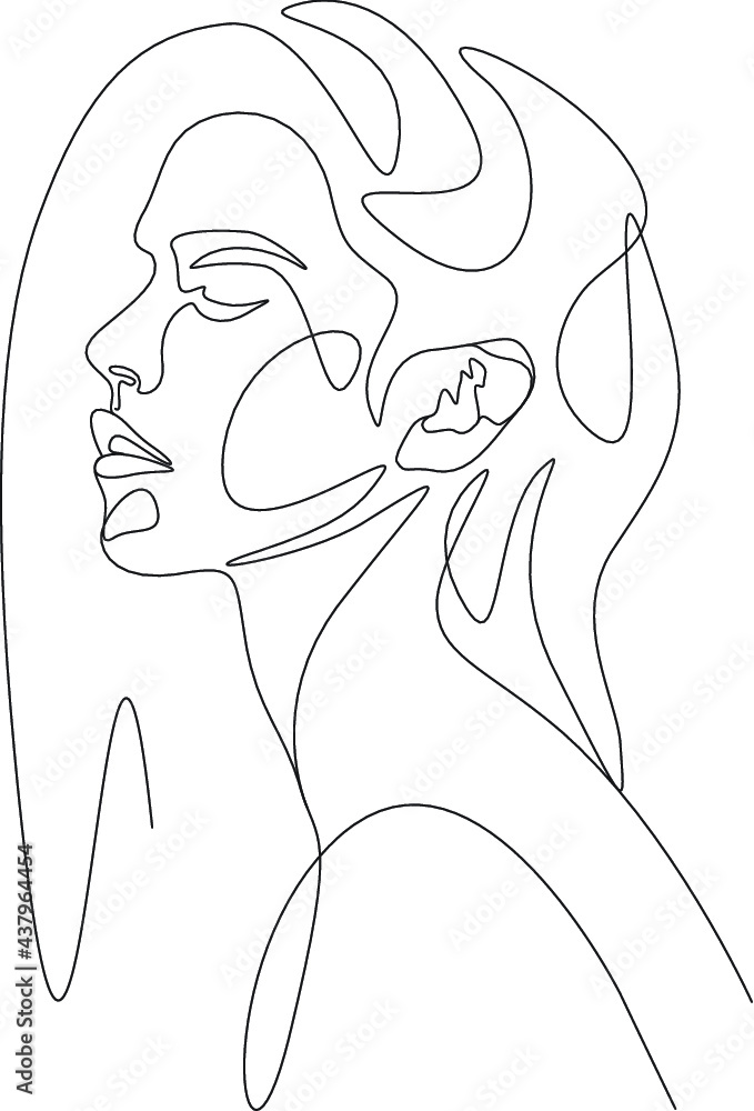 Minimalist One Line Drawing Woman Face Illustration In Line Art Style