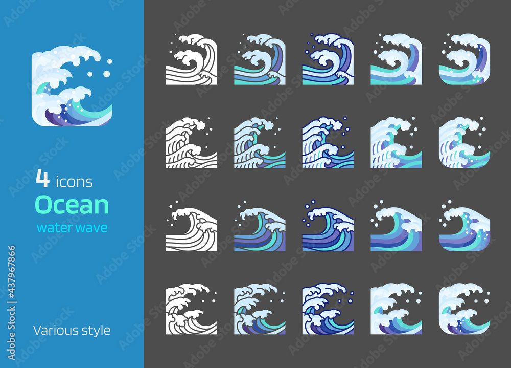 Sea and ocean wave icon various style vector illustration. Colored line ...