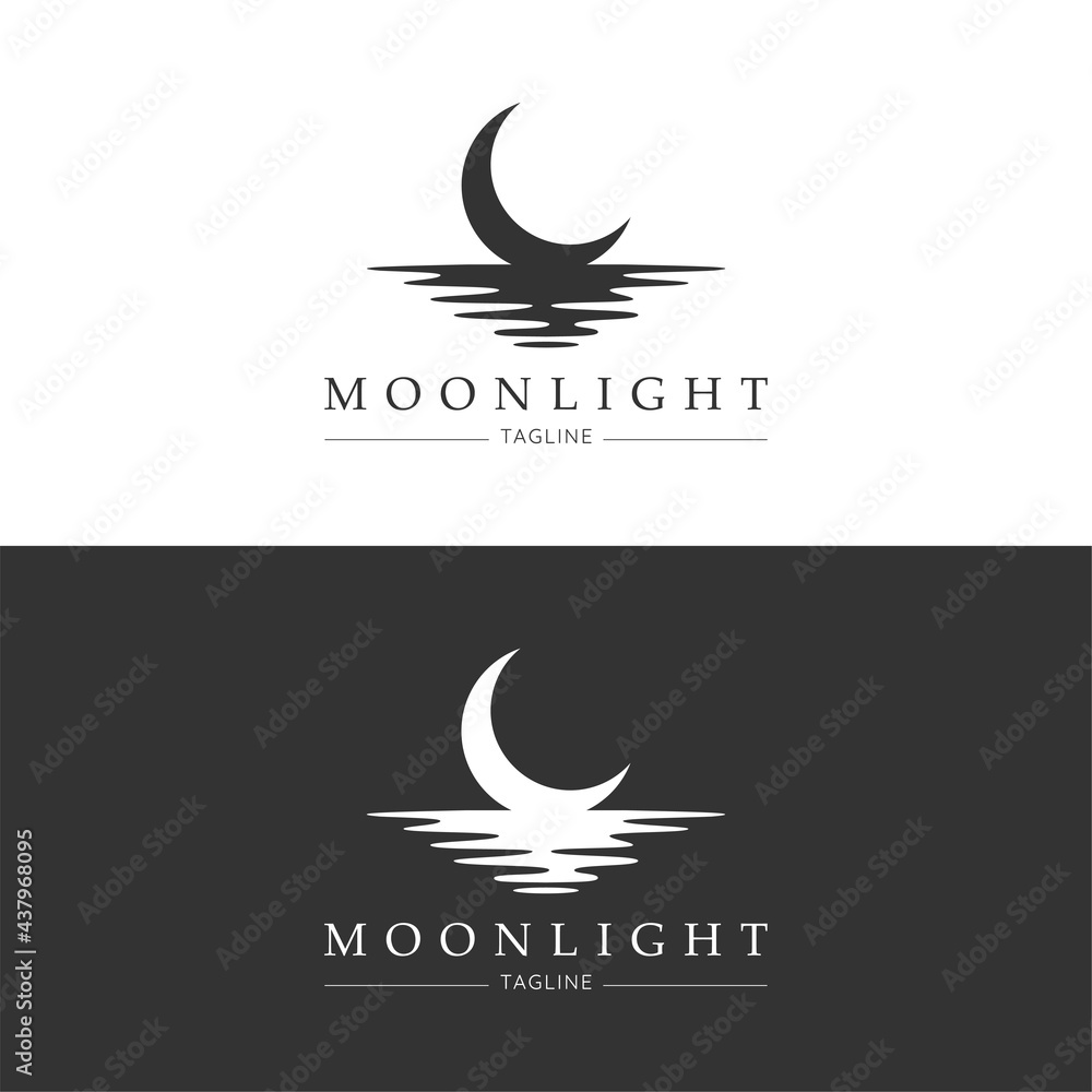 Moon logo design. Crescent above the water. Half moon over the sea ...