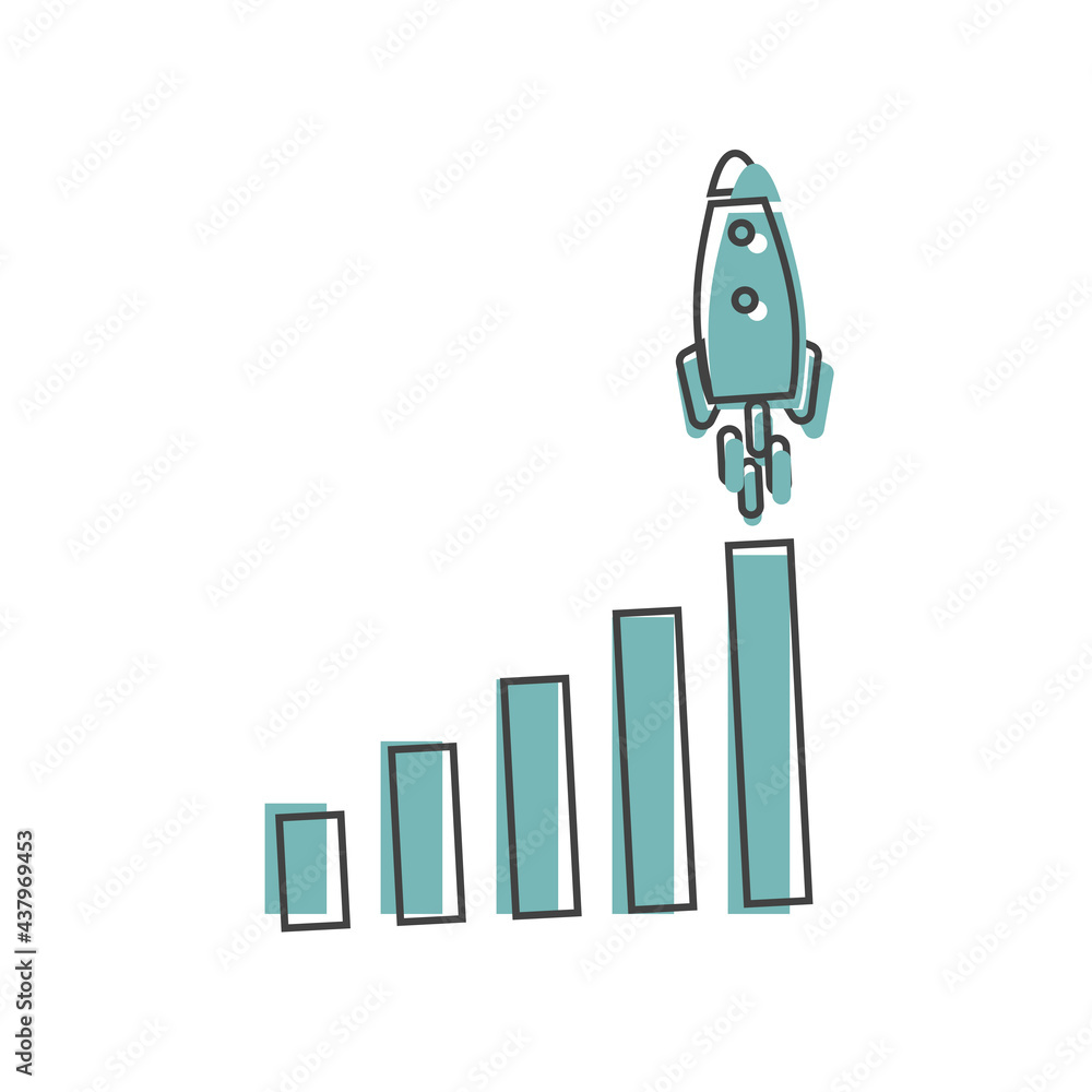 Growth graph with rocket. Vector business icon schedule on white ...