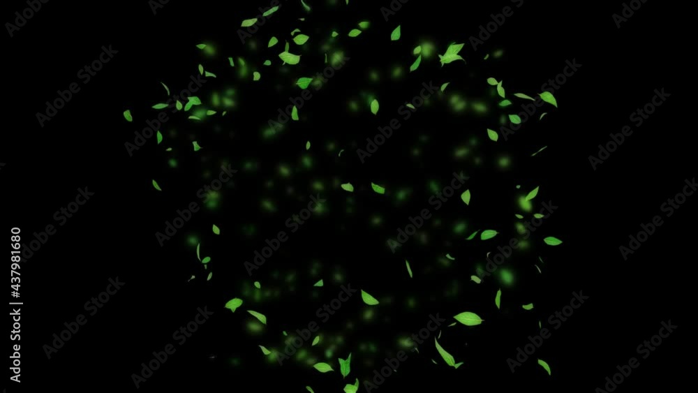 Slow motion shot of exploding variation of green leaves. Animation with ...