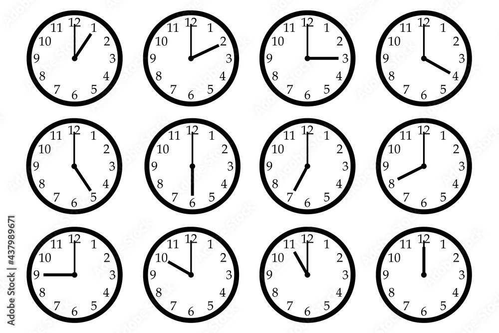 Set of 12 clock icons, showing different times. Stock Illustration ...