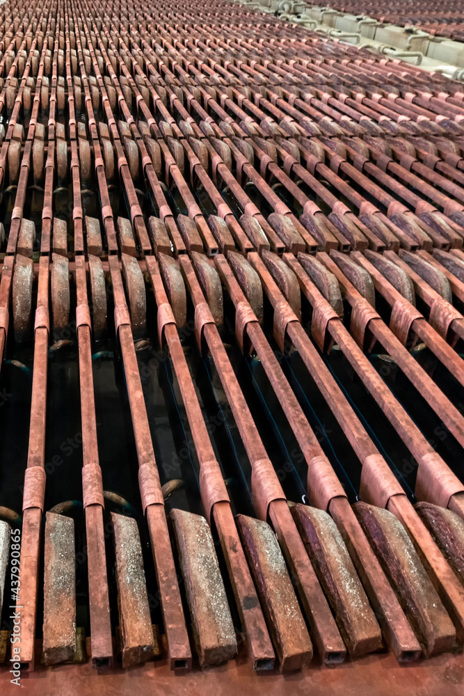 Electrolysis of copper anodes and cathodes. Copper is refined by ...