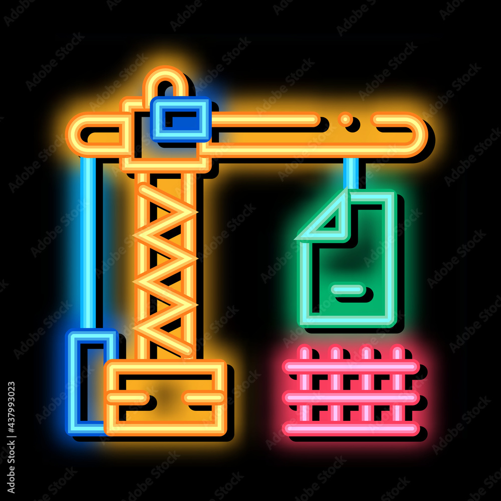 construction crane neon light sign vector. Glowing bright icon ...