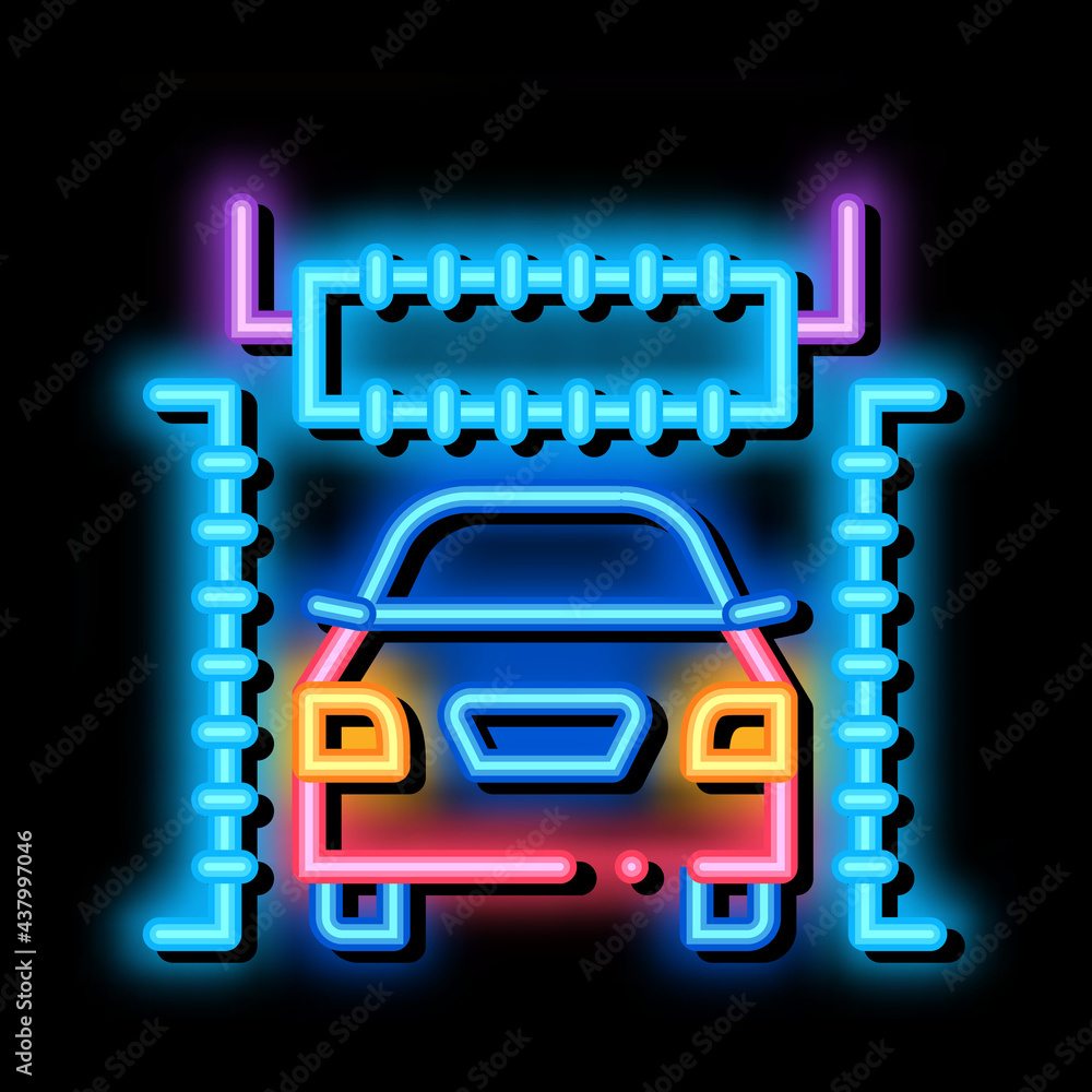automatic car wash neon light sign vector. Glowing bright icon ...