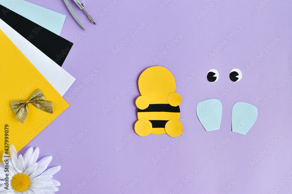 DO IT YOURSELF. DIY bees made of colored paper with kids at home. Step ...