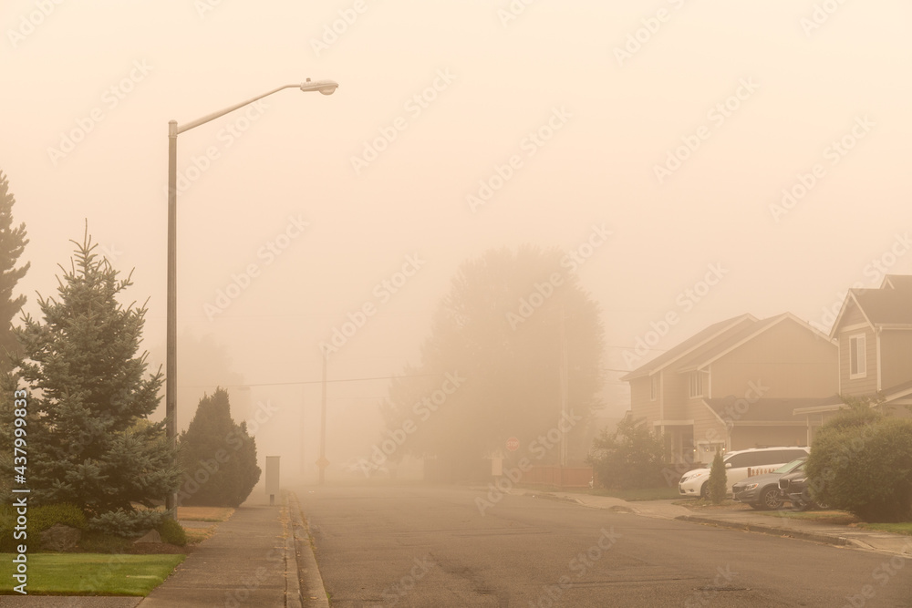 Residential Street with Haze and Smoky Sky From Forest Fires Stock ...