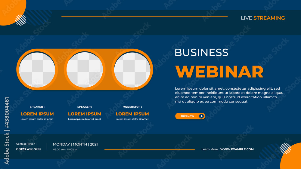 Business webinar banner template for website with orange triple circle ...