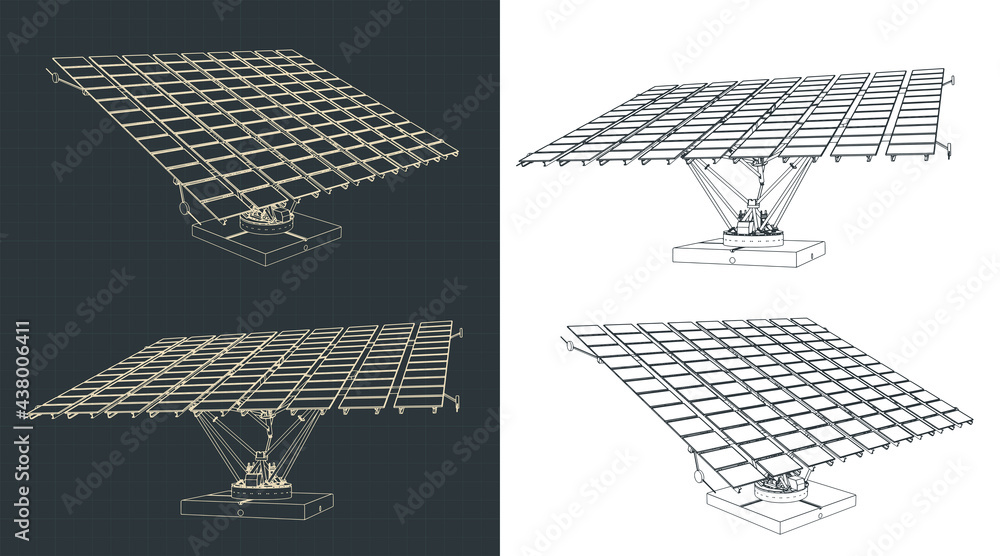 Solar panels with automatic positioning system blueprints Stock Vector ...