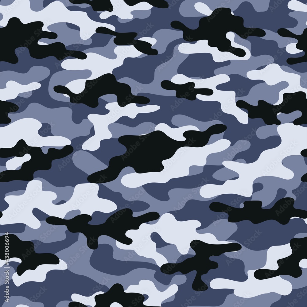 Abstract blue camouflage seamless pattern for textiles. Army background ...