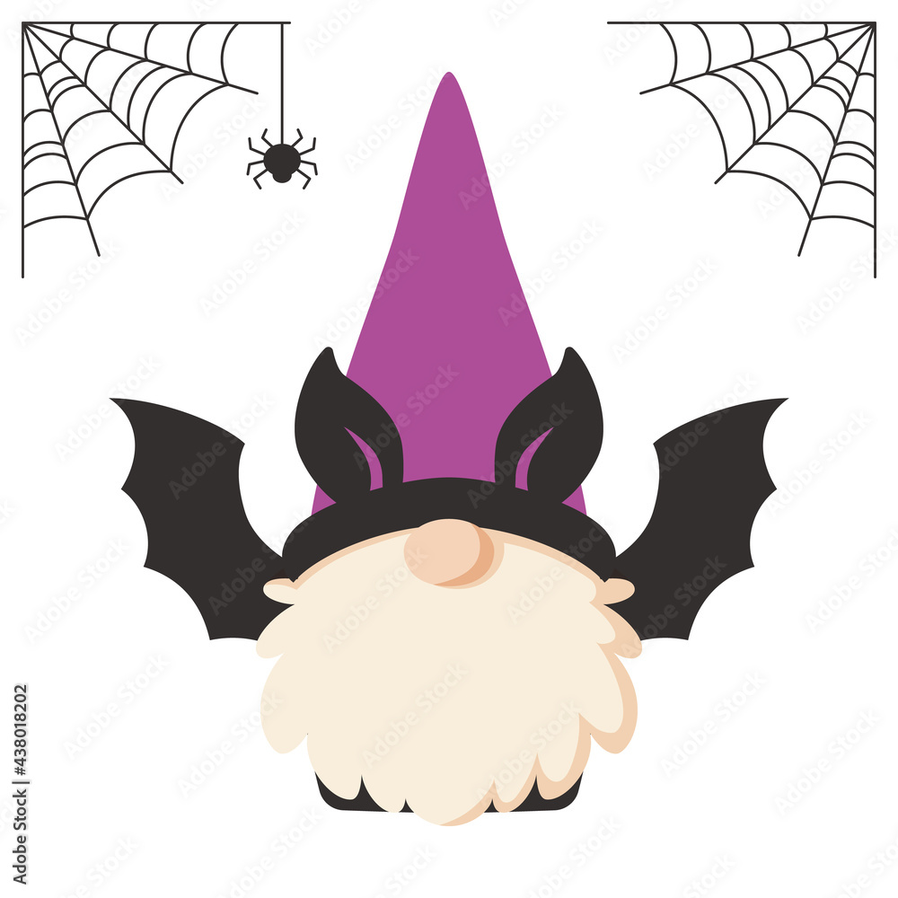 Cute Scandinavian gnome character in Halloween bat costume. Flat ...