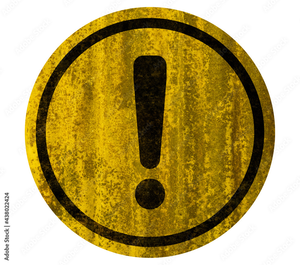 Hazard warning symbol rustic texture with exclamation mark on white ...