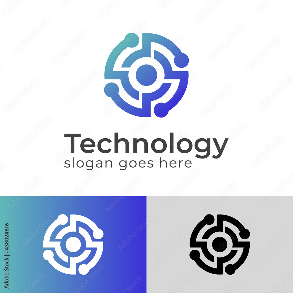 gradient circle technology blue color logo design of abstract letter O ...
