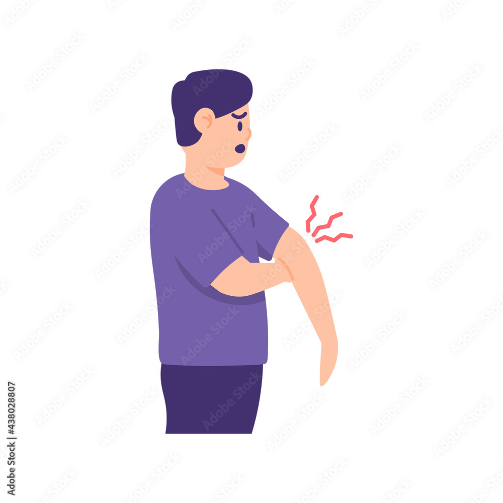 illustration of a man holding his hand due to a broken bone. suffering ...