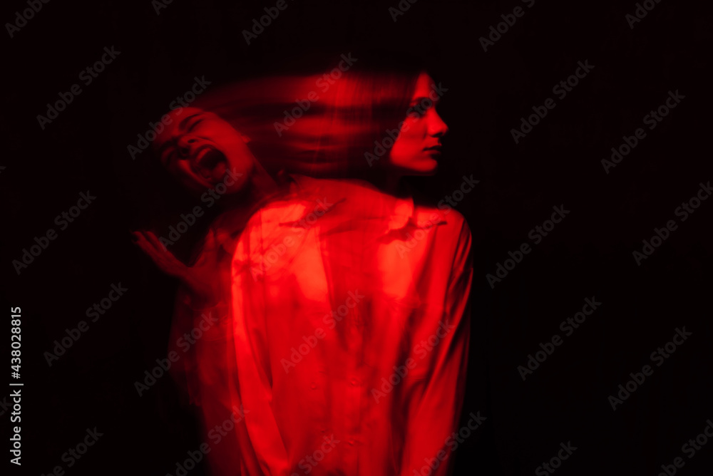 portrait of a psych girl with schizophrenia and mental disorders in a ...