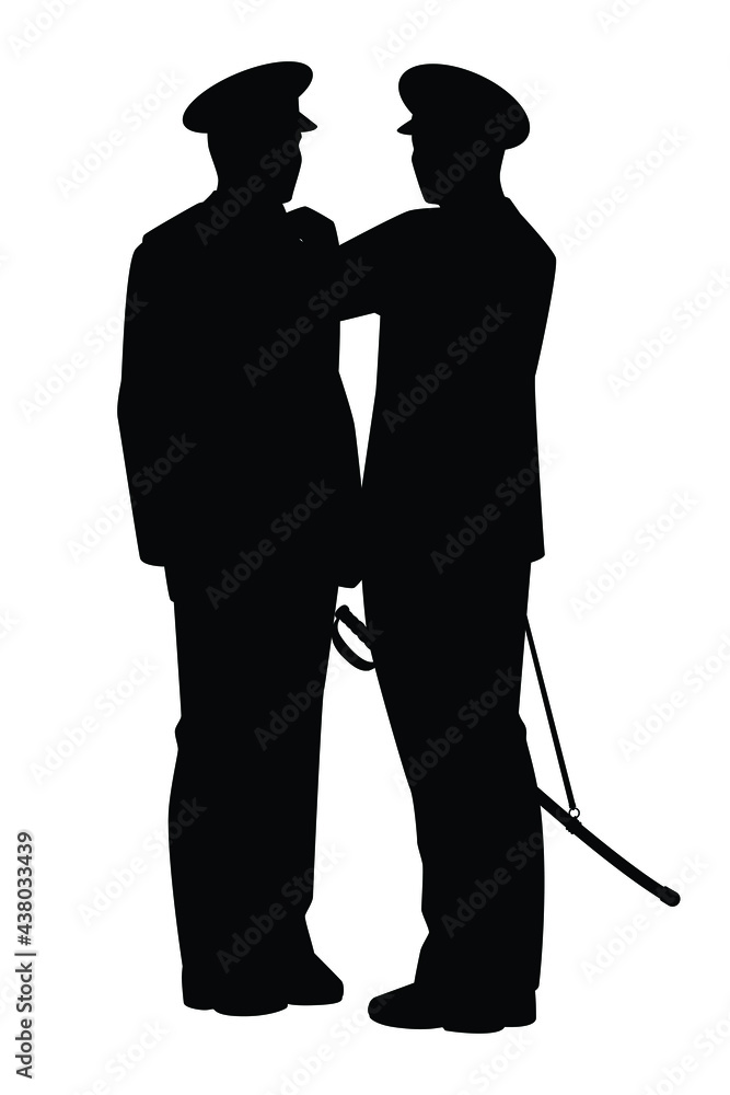 Military general give ranking promotion for his soldier silhouette ...