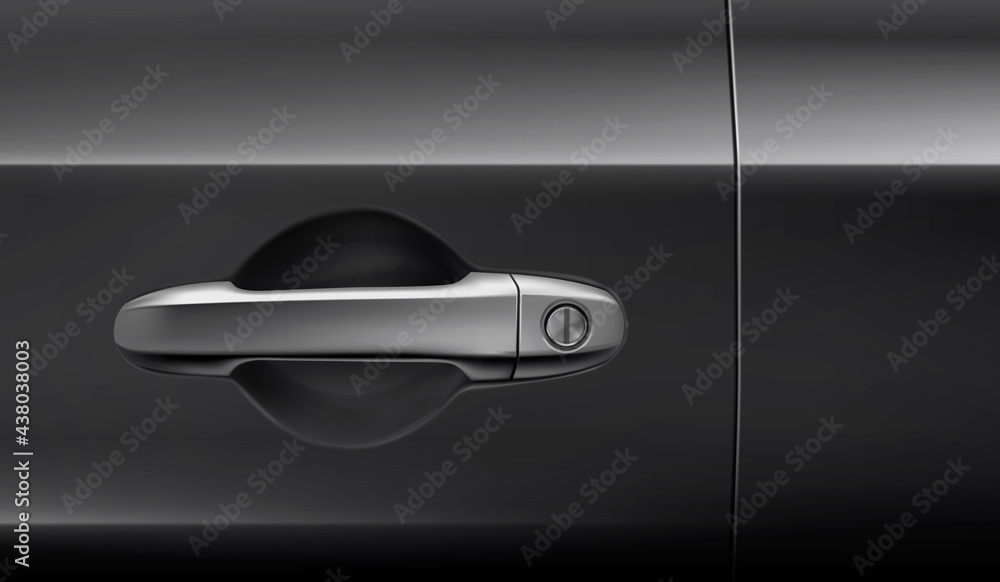 Metal handle for open, close and lock car door. Vector realistic ...