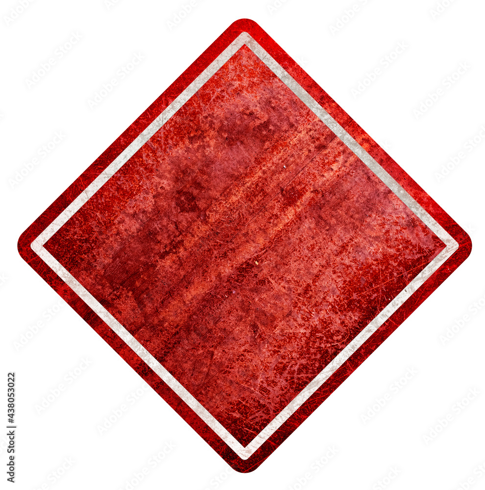 Empty red Sign, attention and alert sign. Worn and corroded metal ...