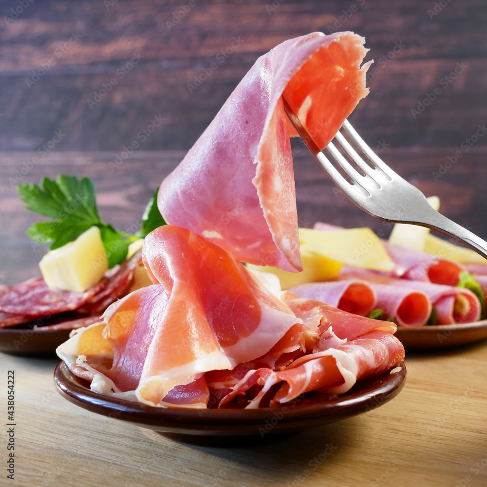 Cold Smoked Meat Plate, antipasto set platter wooden plate. Cold smoked ...