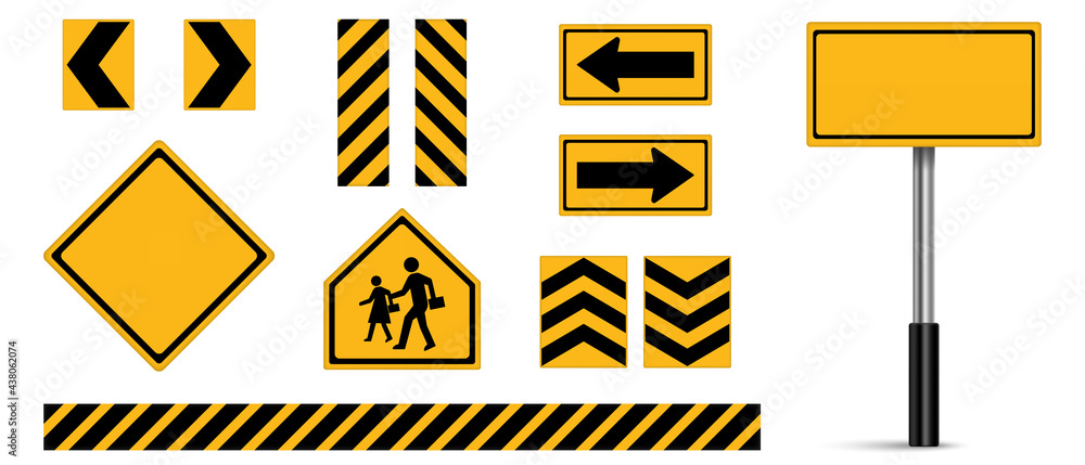 Set of road signs, Traffic signs on white background, Curve marker ...