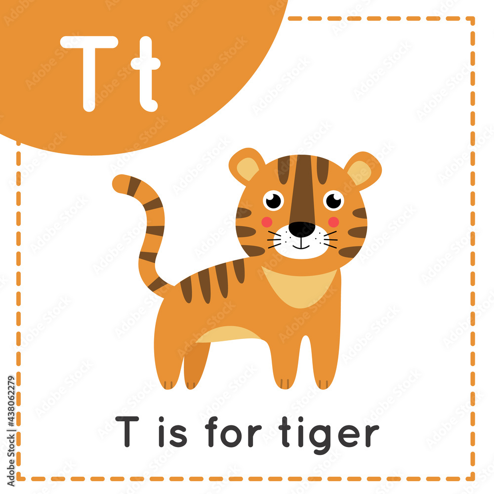 Learning English alphabet for kids. Letter T. Cute cartoon tiger. Stock ...