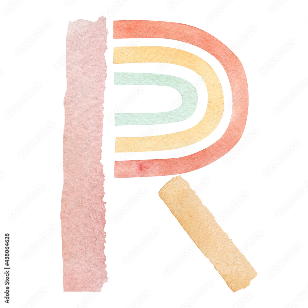 Watercolor Children's alphabet letter R in the style abstract rainbow ...