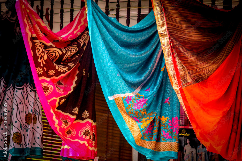 Malaysian batik motif in fabric displayed in the streets of Penang ...