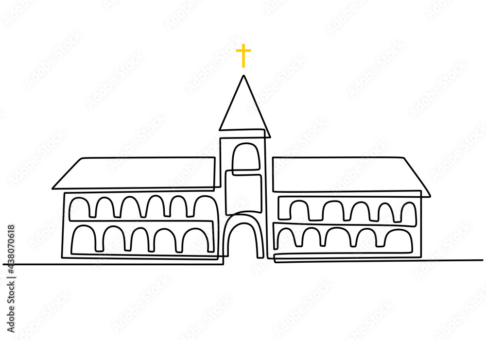 Big church continuous one line drawing vector minimalist design ...