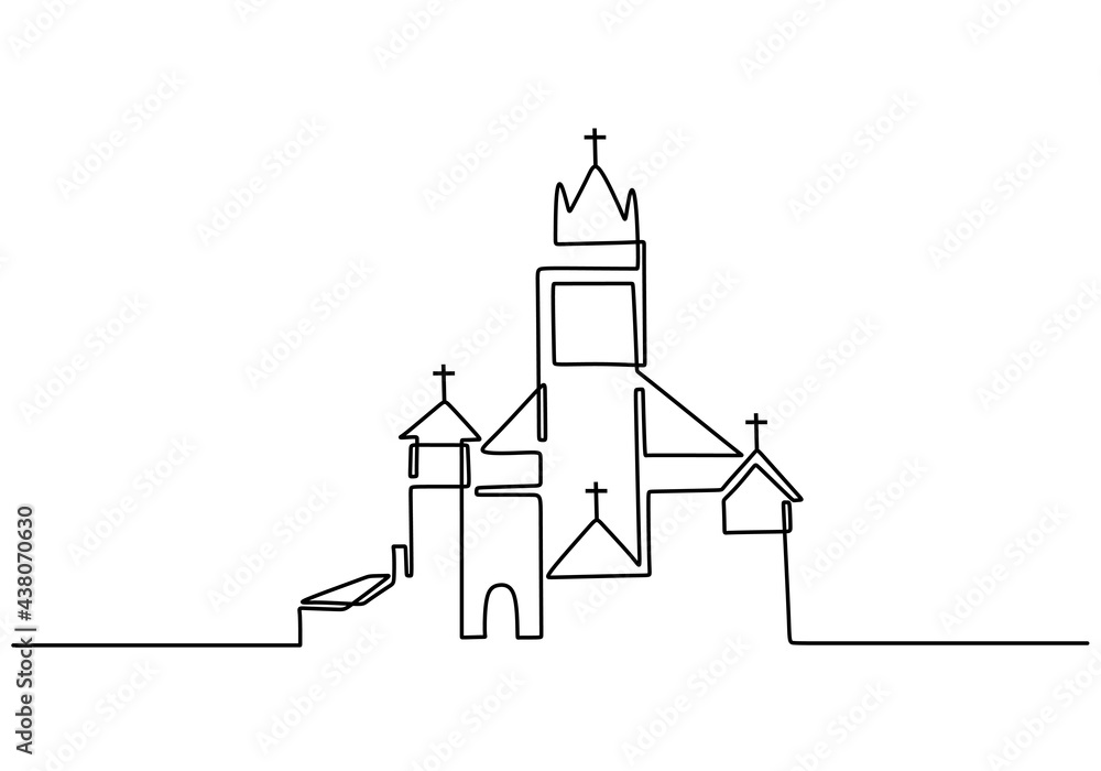 Big church continuous one line drawing vector minimalist design ...