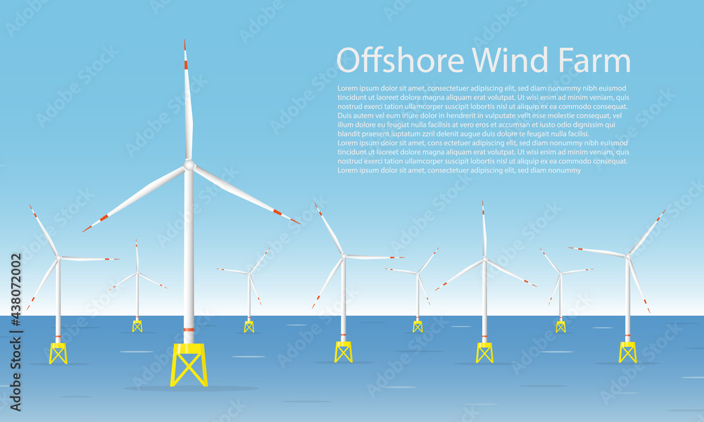 Wind turbines in the sea. Wind towers in the ocean. Offshore wind ...