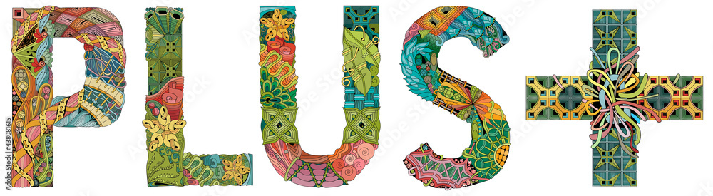 Word PLUS. Vector decorative zentangle object for decoration Stock ...