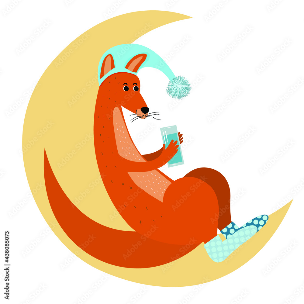 Cute Kangaroo Sitting with a glass of water in cute socks and a ...