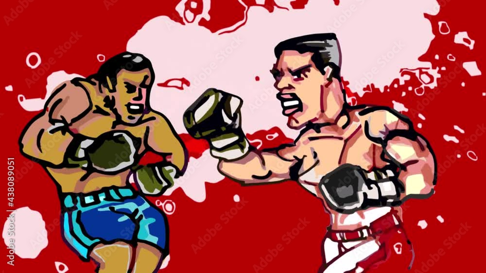 Footage of boxers fighting on red background and blood splash. Stock ...
