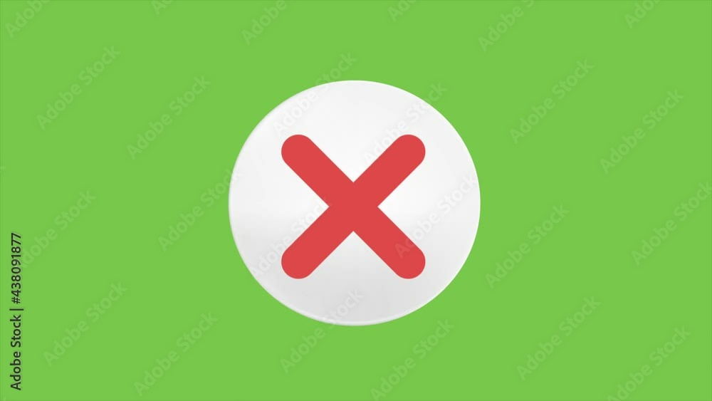 Red check mark cross no on green background. Animated illustration ...