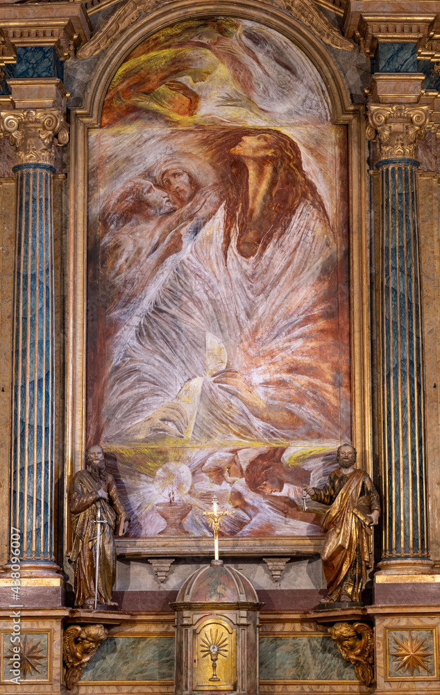 a large icon of Jesus Christ breaking bread. church and prayer concept ...