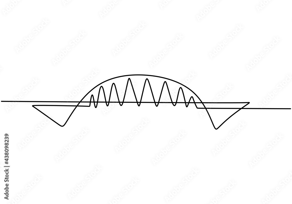 Giant bridge over river. Continuous one line of bridge drawing design ...