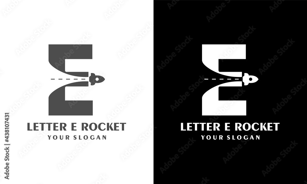 Ilustration vector graphic of Letter E template logo with rocket launch ...