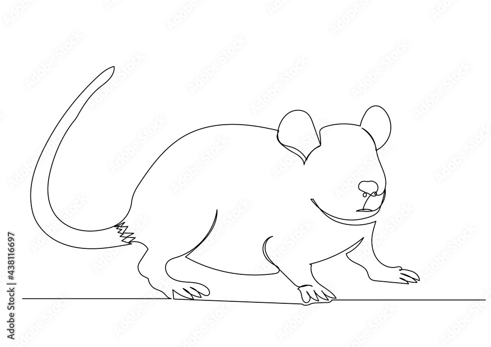mouse, rat one continuous line drawing isolated, vector Stock Vector ...