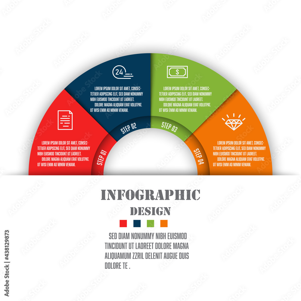 Vector semicircle chart infographic template 4 step for presentation ...