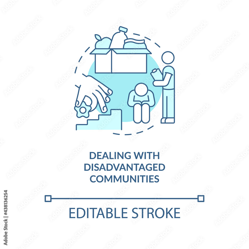 Dealing with disadvantaged communities concept icon. Development target ...