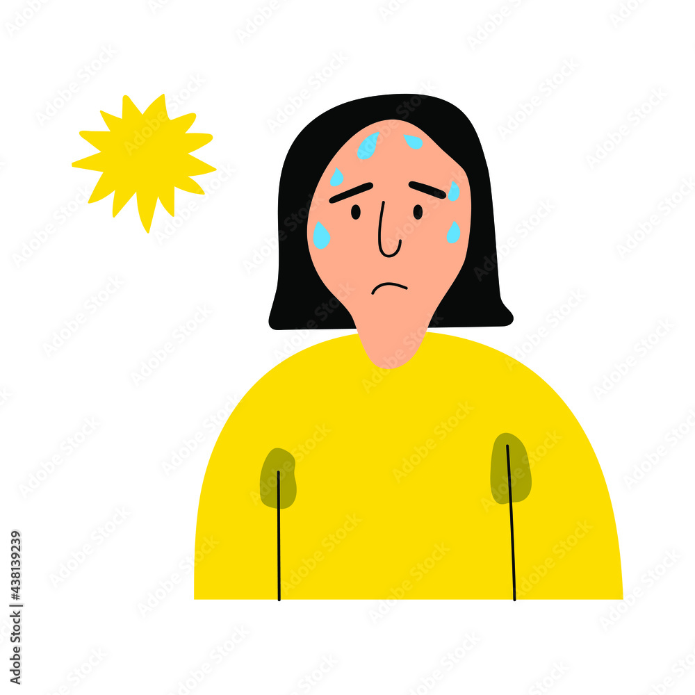 Girl sweat in hot weather. Vector Illustration on white background ...