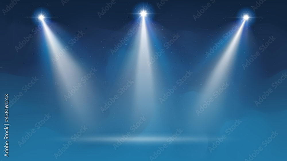 Spotlight backdrop. Illuminated blue stage. Background for displaying ...