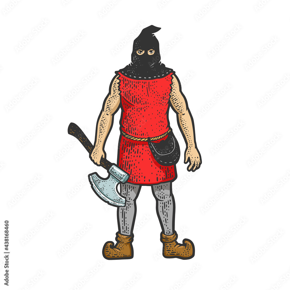 medieval executioner color line art sketch engraving vector ...