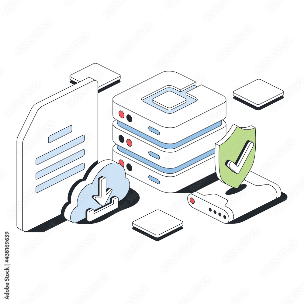 Server data warehouse, cloud technology, download document. Vector 3d ...