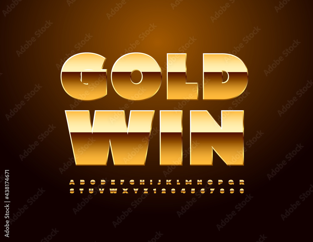 Vector premium banner Gold Win. Bold Luxury Font. Gloss elite Alphabet ...